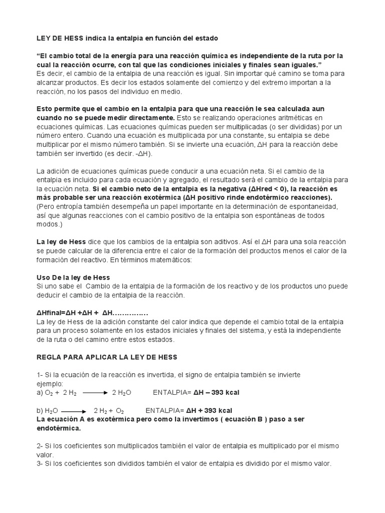 Ley de Hess. | PDF | Entalpía | Reacciones químicas