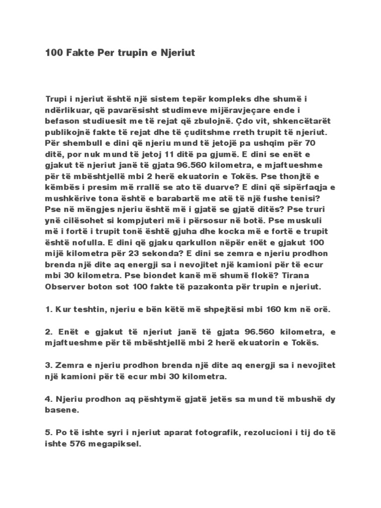 100 Fakte Per Trupin e Njeriut | PDF