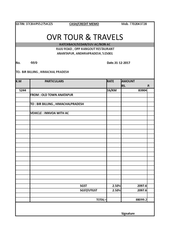 Travel Invoice for Long-Distance Trip | PDF