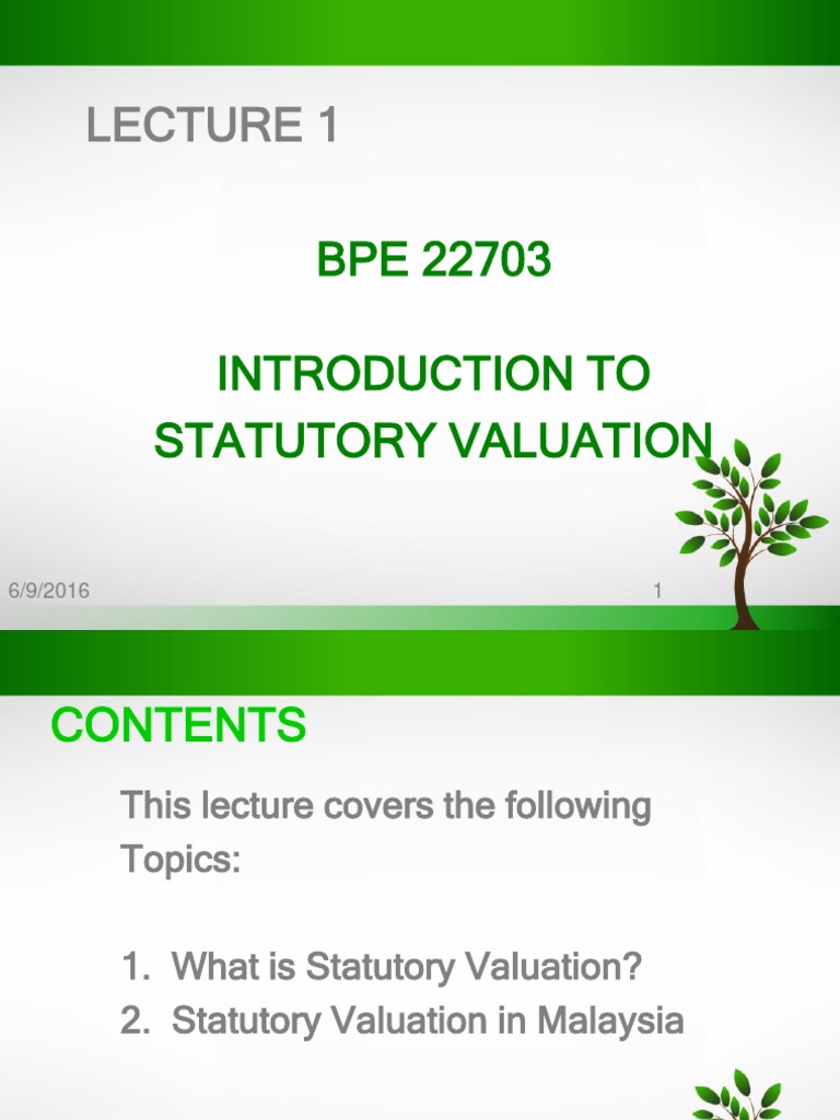 Lecture 1 - Introduction To Statutory Valuation | PDF | Real Estate ...