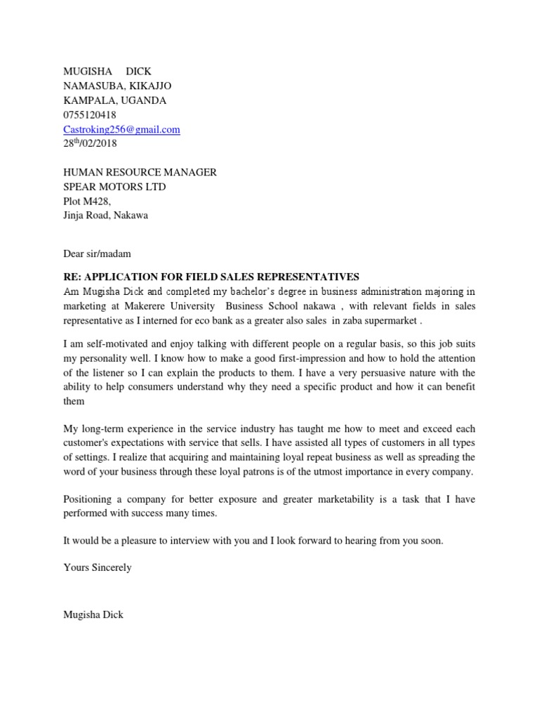 Application for Sales Representative Role | PDF