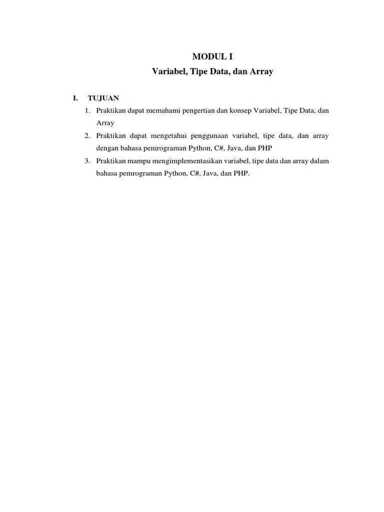 Variabel, Tipe Data, dan Array dalam Pemrograman | PDF