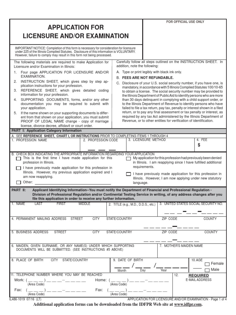 Application Form IDFPR | Licensure | Physician