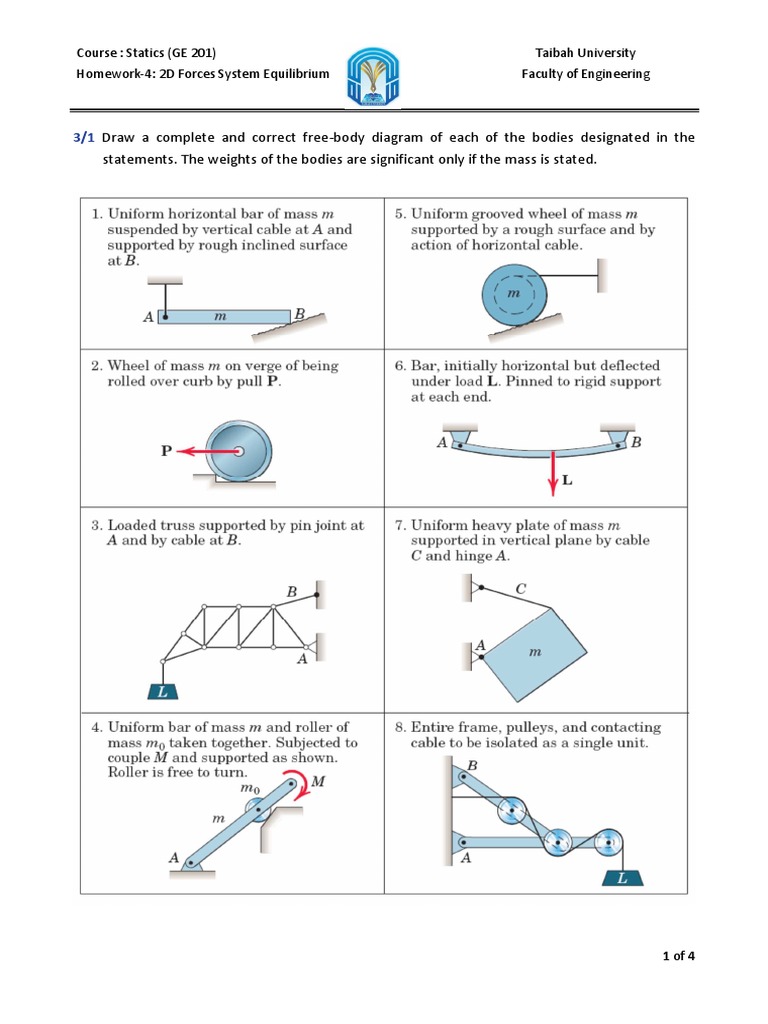 HW 4 Equilbrium | PDF | Force | Beam (Structure)