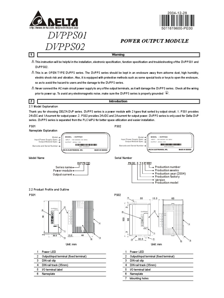 Power Supply DVP-PS01 | Power Supply | Electrical Wiring