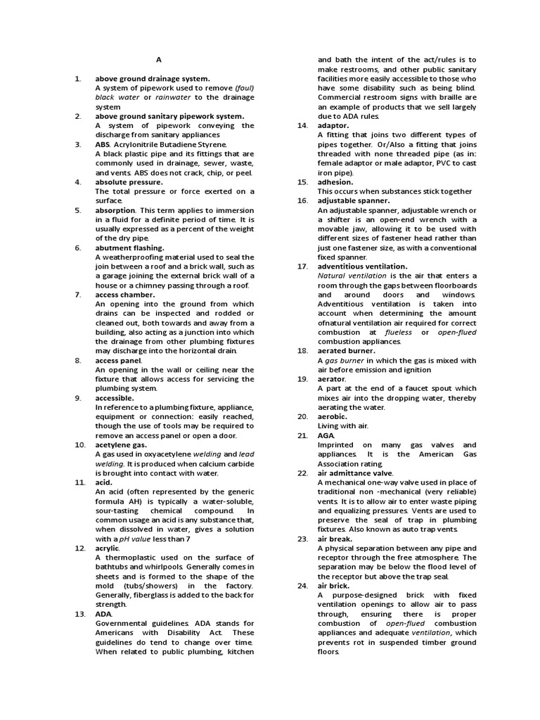 Plumbing Terms | PDF | Sanitary Sewer | Tap (Valve)