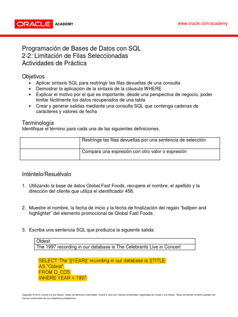 DP 2 2 Practice Esp | PDF | SQL | Software de gestión de datos