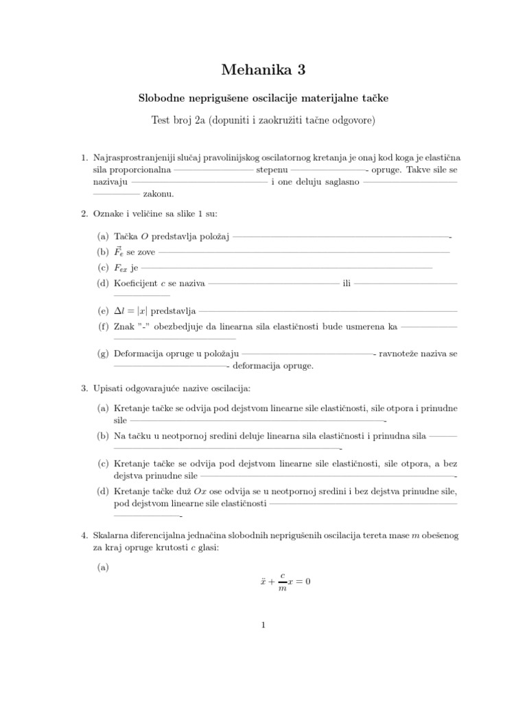 1, Mehanika 3 - Testovi, Oscilacije | PDF