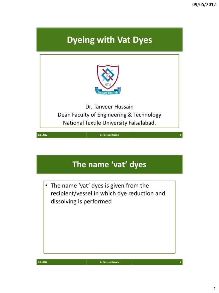 Dyeing With Vat Dyes PDF | PDF | Dye | Materials