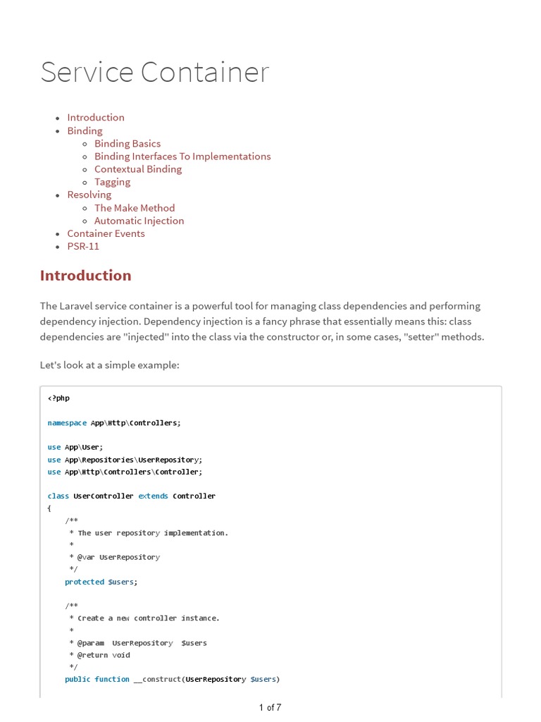 07 Service Container Laravel The Php Framework For Web Artisans Pdf Class Computer