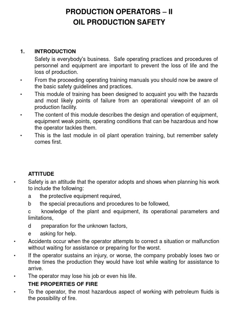 Production Operators - Ii Oil Production Safety | PDF | Combustion | Fires