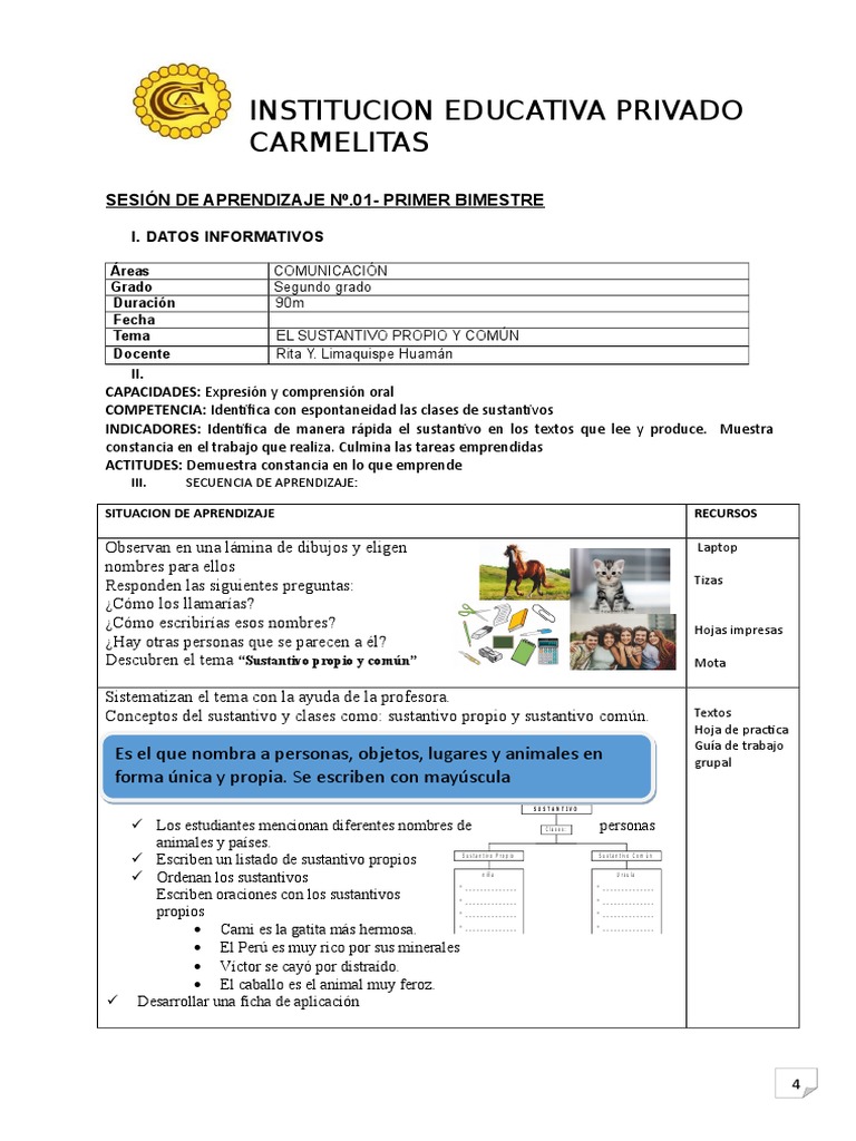 Hoja De Trabajo De Sustantivo Común Y Sustantivo Propio Sustantivos