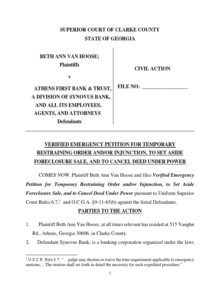 GA Motion To Set Aside Wrongful Foreclosure Sale | PDF | Foreclosure | Injunction