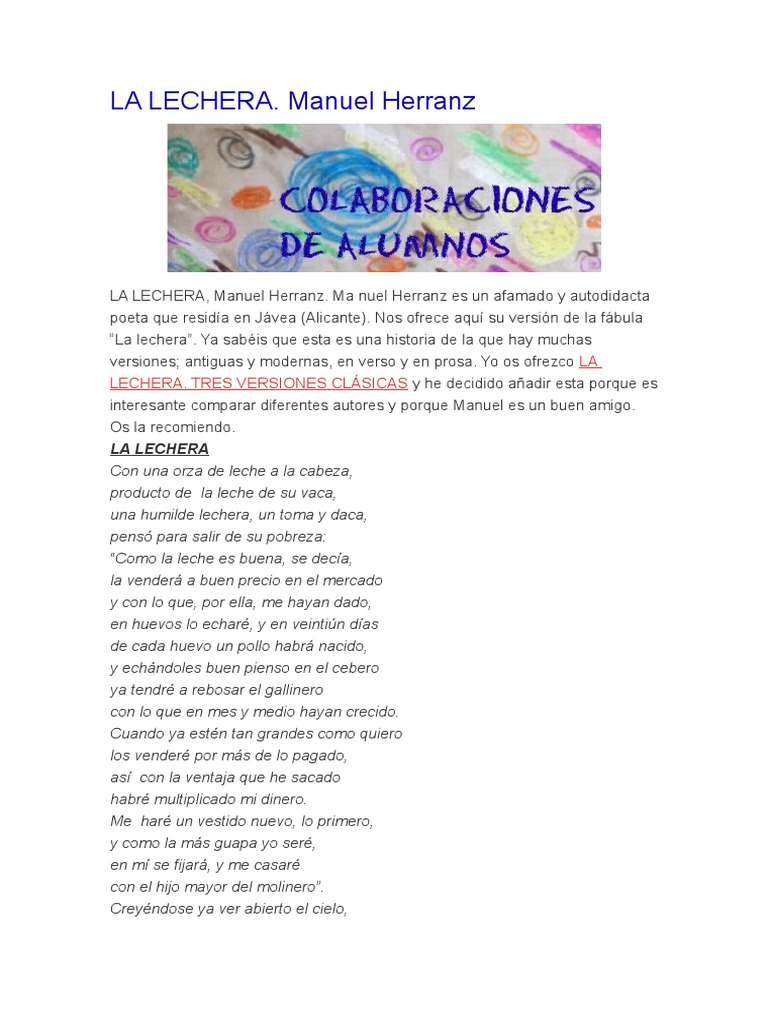 La Lechera | PDF | Cocina, comidas y vino | Poesía