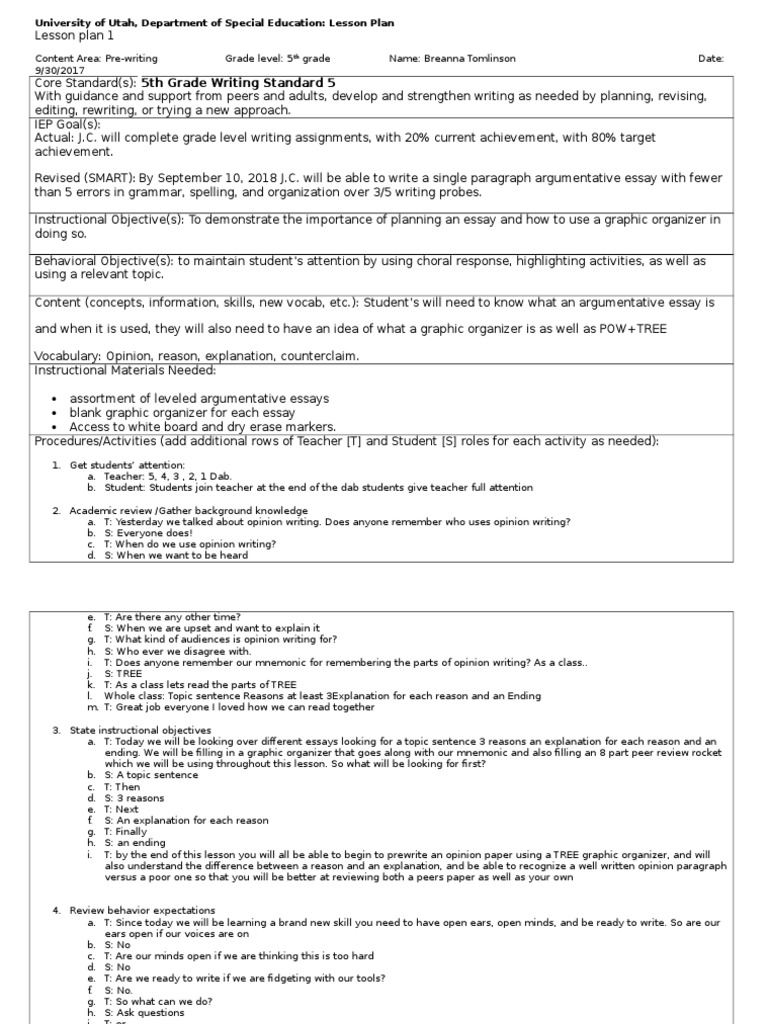 Lesson Plan 1 Planning and Organizing | PDF | Lesson Plan | Essays