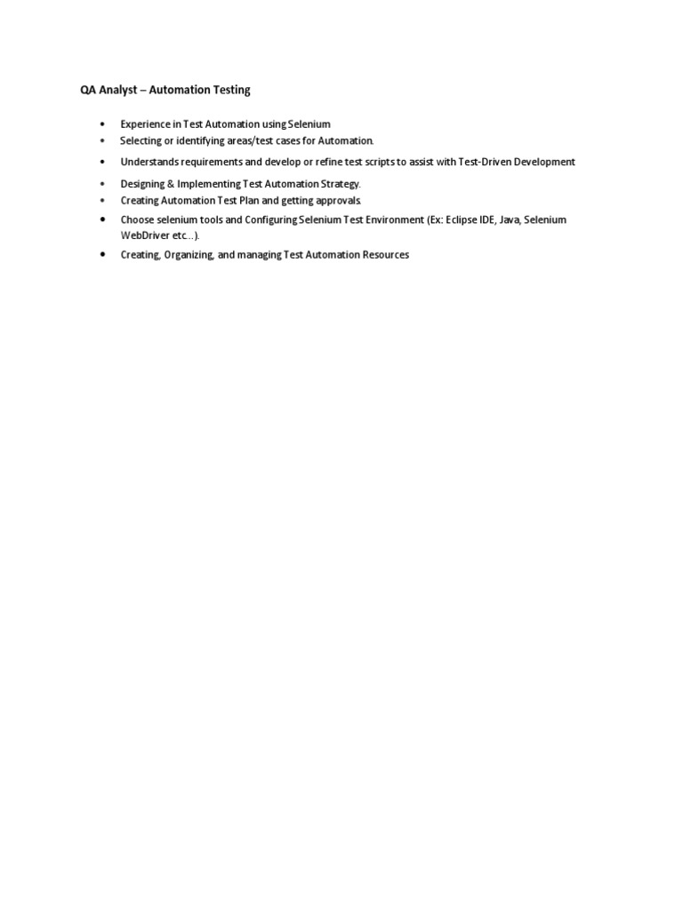 Qa Analyst Automation Testing Pdf
