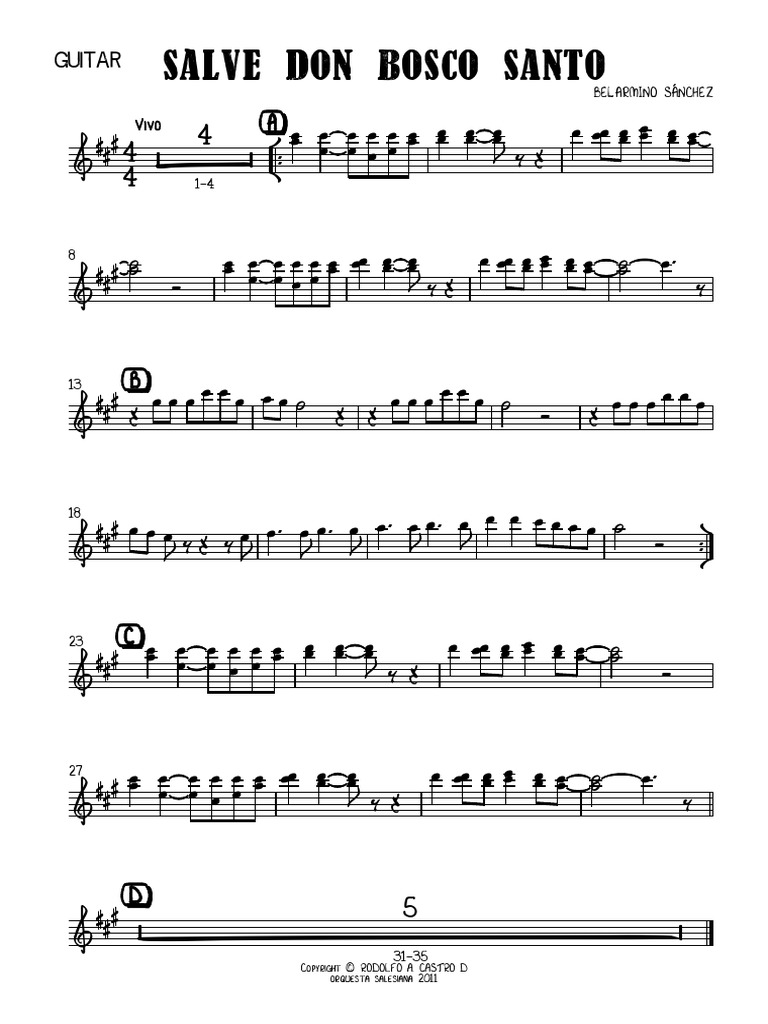 Salve Don Bosco Santo Guitar | PDF