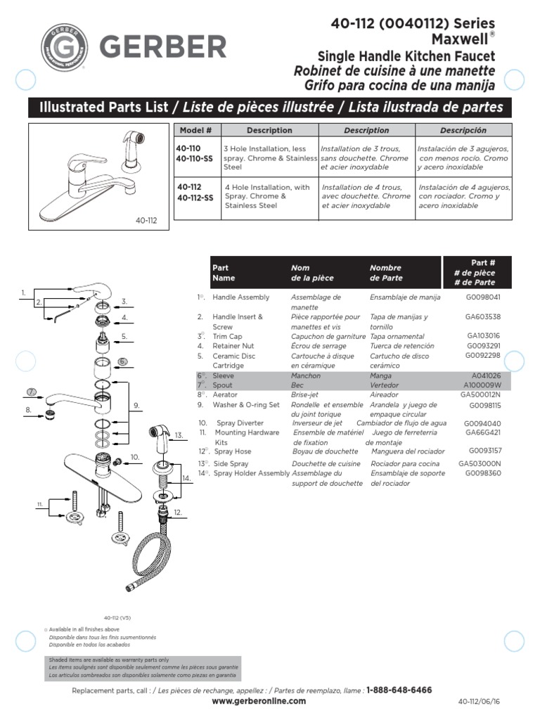 Gerber: Illustrated Parts List / Liste de Pièces Illustrée / Lista ...
