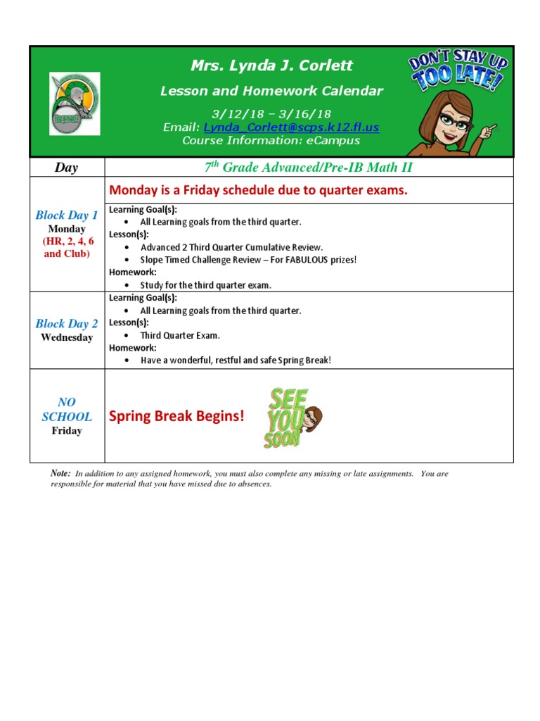 7th Grade Math II Lesson Plan 3/12-3/16 | PDF