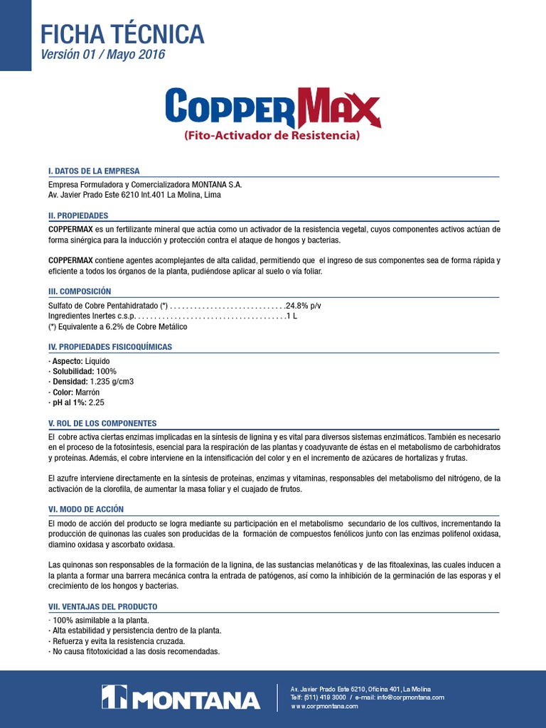 Ficha Tec. CopperMax | PDF | Metabolismo | Enzima