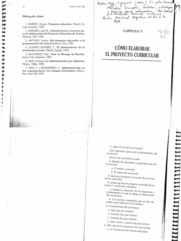 Como Elaborar El Proyecto Curricular - Cap 3 - Ander Eggs. | PDF