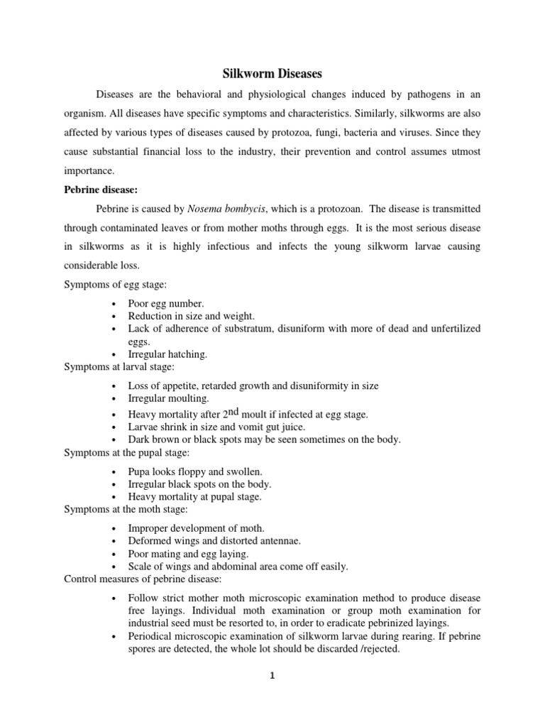Silkworm Diseases: Pebrine Disease | PDF | Infection | Pupa