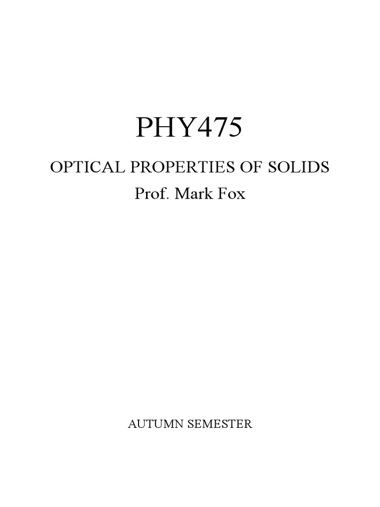 Mark Fox Optical Properties of Solids Some Notes Class From Someone ...