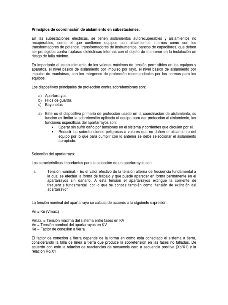 Coordinación de Aislamiento en Subestaciones | PDF | Transformador | voltaje