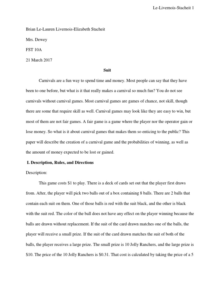 Carnival Game Project | Download Free PDF | Probability | Expected Value