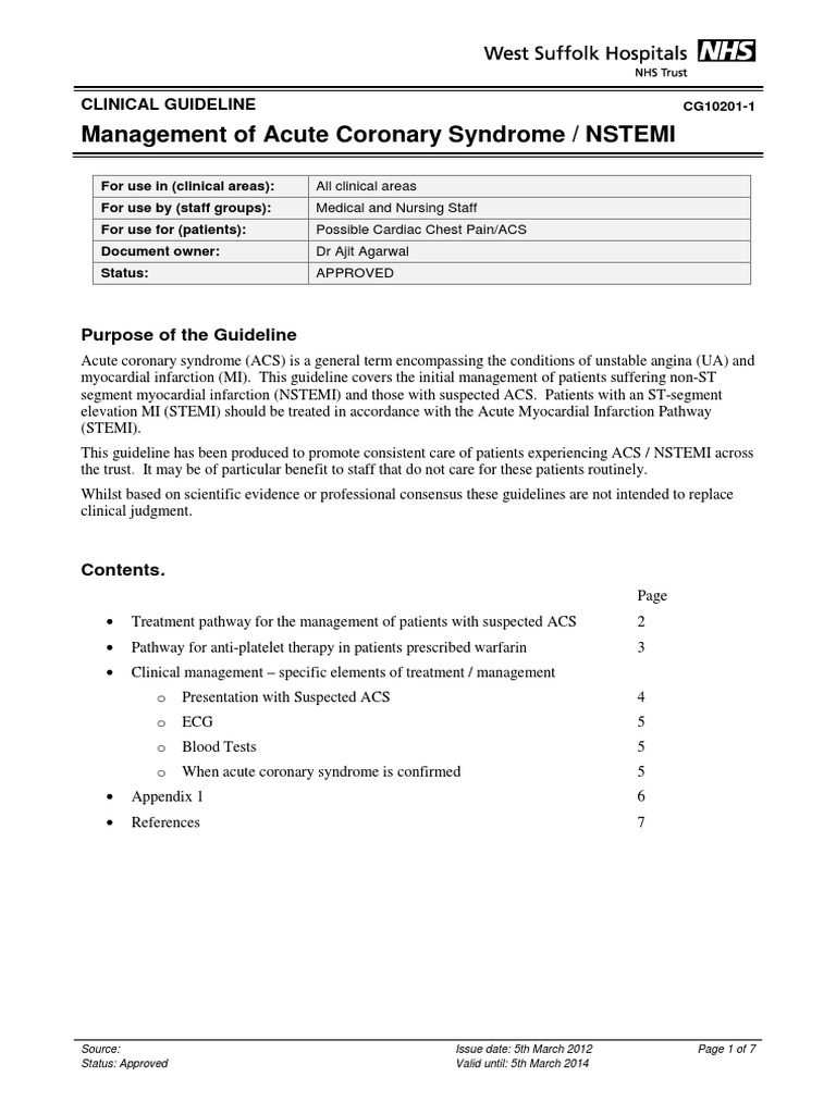Management of Acute Coronary Syndrome / NSTEMI: Purpose of The ...