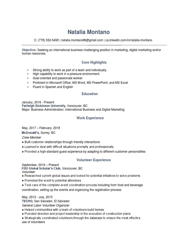 Cover Letter and Resume Natalia | PDF