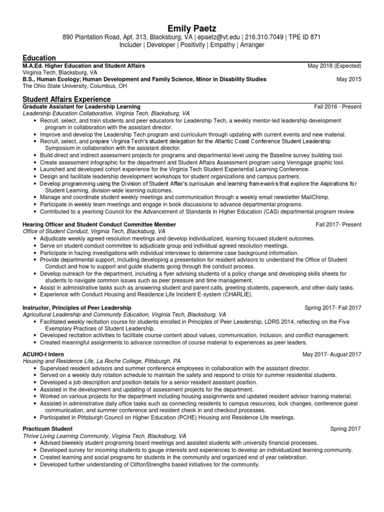 Paetz Resume | PDF | Ohio State University | Virginia Tech