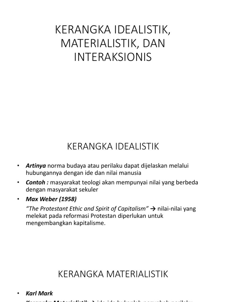 Kerangka Idealistik, Materialistik, Dan Interaksionis | PDF