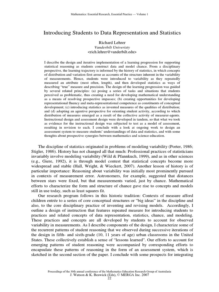 Introducing Students To Data Representation and Statistics | PDF | Median | Statistics