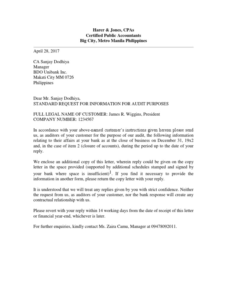 Standard Bank Confirmation Request Template | PDF | Internal Control ...