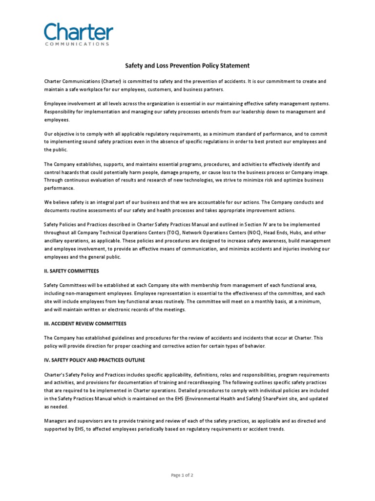 Safety Charter | Safety | Risk Management