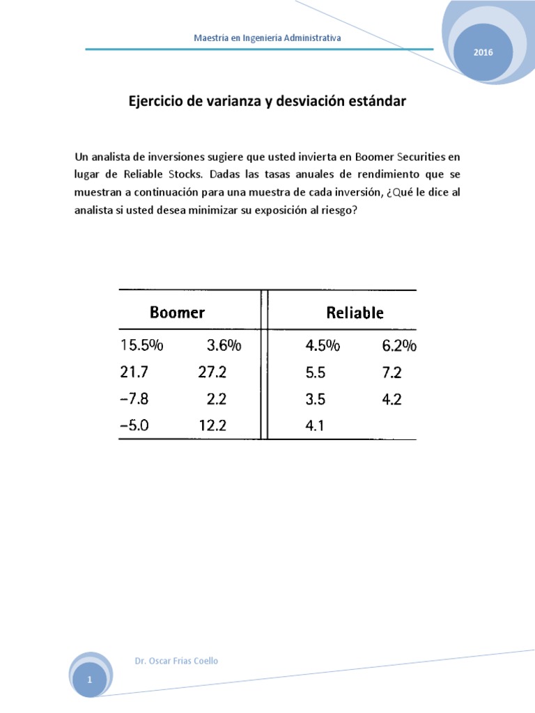 Ejercicios de Varianza y Desviacion PDF | PDF | Desviación Estándar | Business