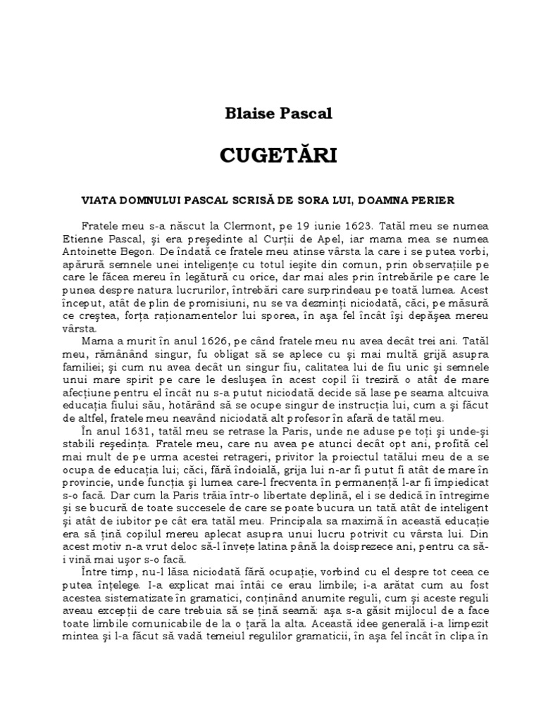 Blaise Pascal - Cugetari PDF | PDF