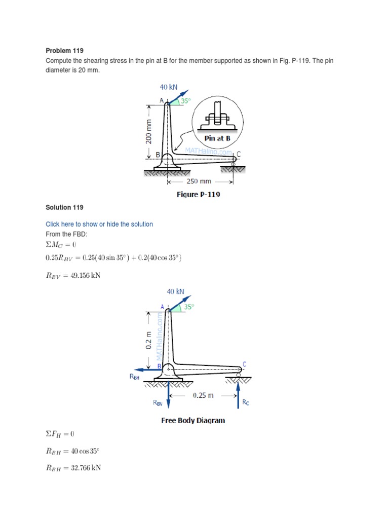 Shear Stress in Pin Calculation | PDF