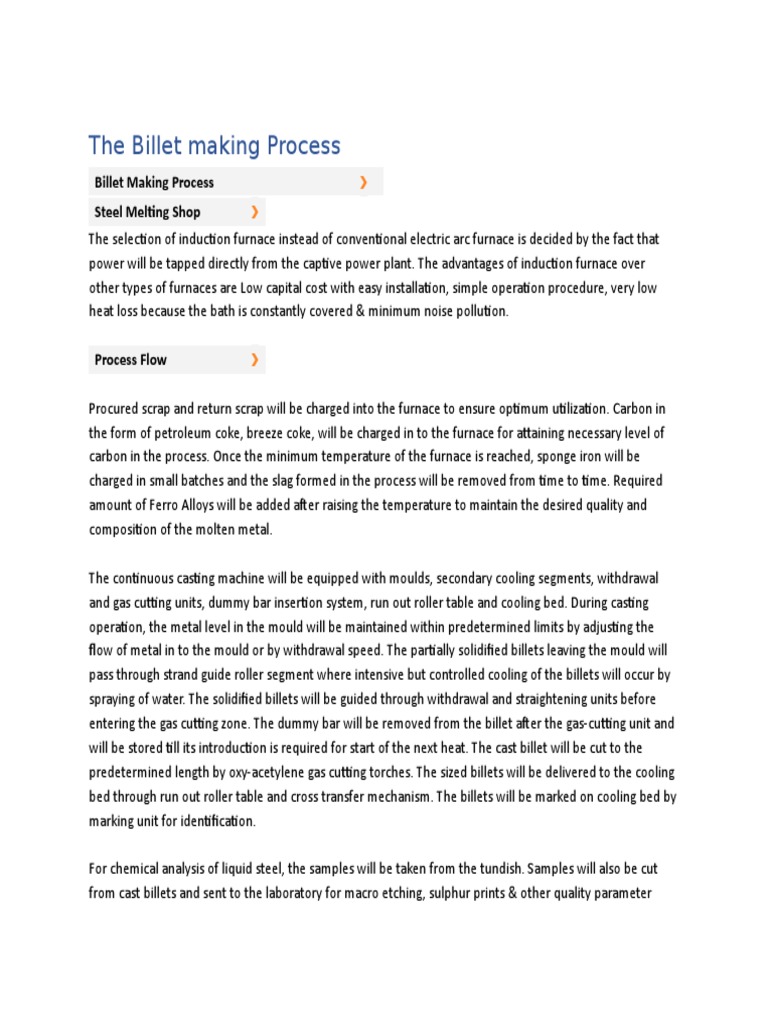 Billet Making Process | Download Free PDF | Industries | Metals