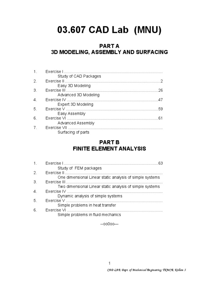 CAD Lab Exercises for 3D Modeling | PDF | Finite Element Method | Physics