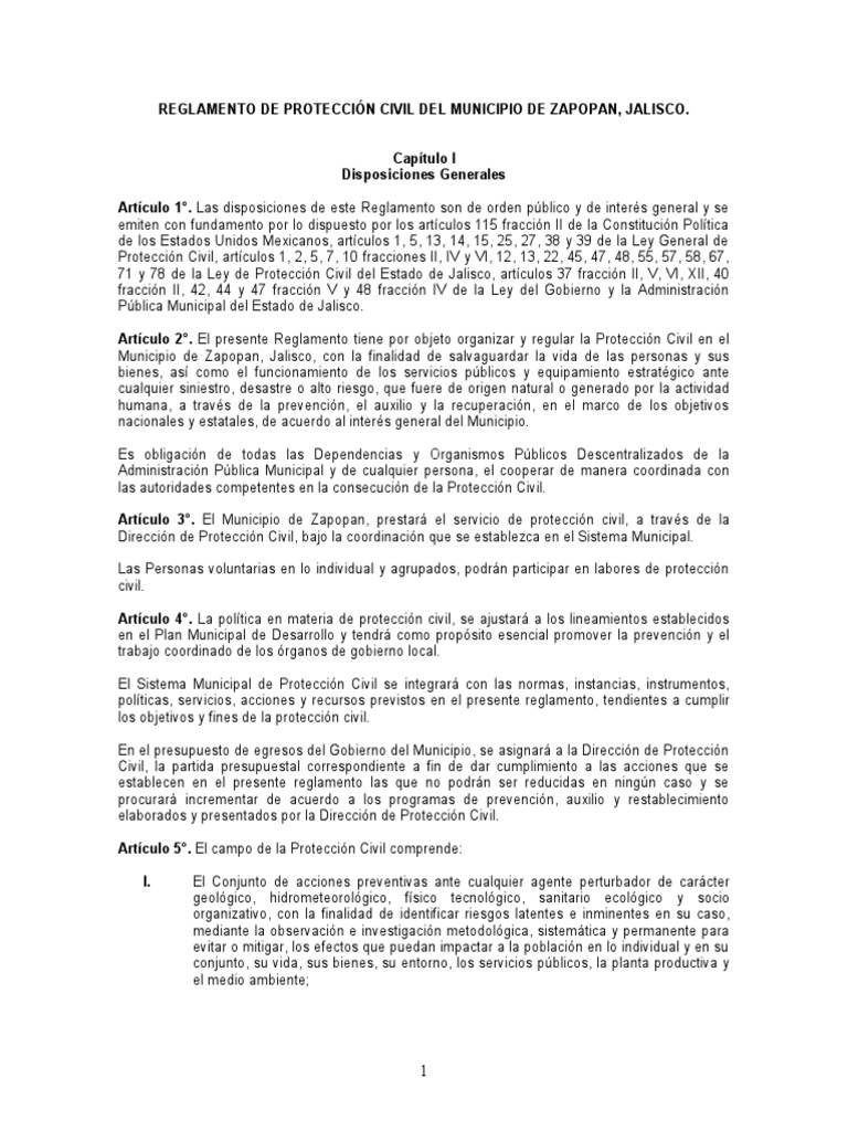 Reglamento De Protección Civil Municipio Zapopan Pdf Defensa Civil