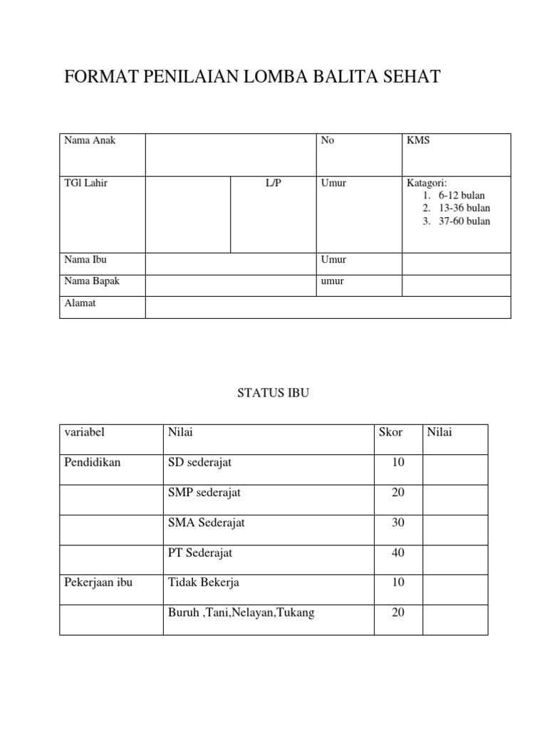 Format Penilaian Lomba Balita Sehat | PDF Format Penilaian Lomba Balita Sehat | PDF
