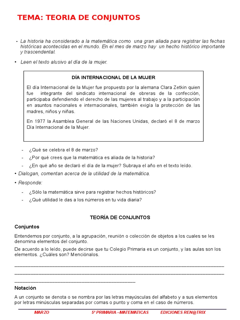 01 Matematicas Mes de Marzo | PDF | Conjunto (Matemáticas) | infinito