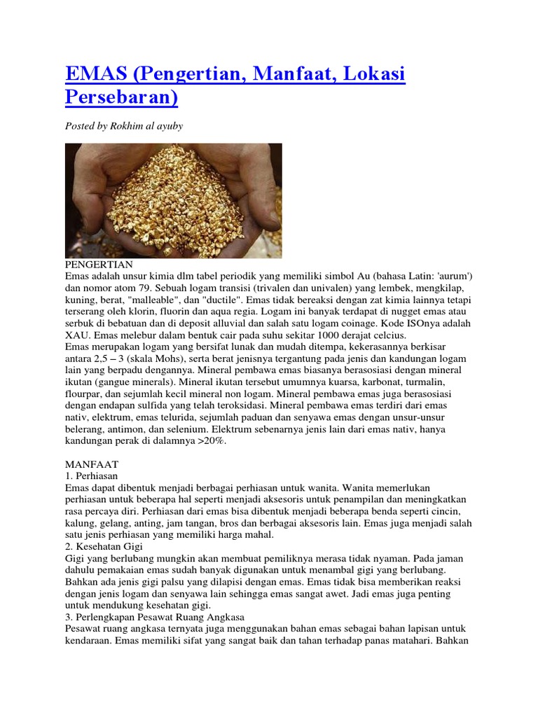 EMAS EMAS (Pengertian, Manfaat, Lokasi Persebaran) | PDF