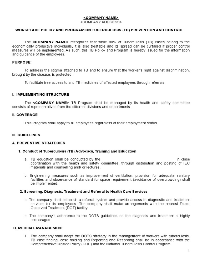 9 - Workplace Policy and Program On TB | PDF | Tuberculosis | Employment