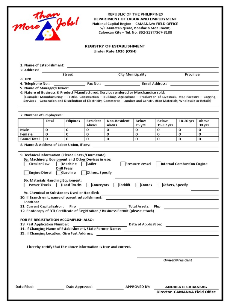 15 - Registry of Establishment - 1020 | PDF | Engines | Industries