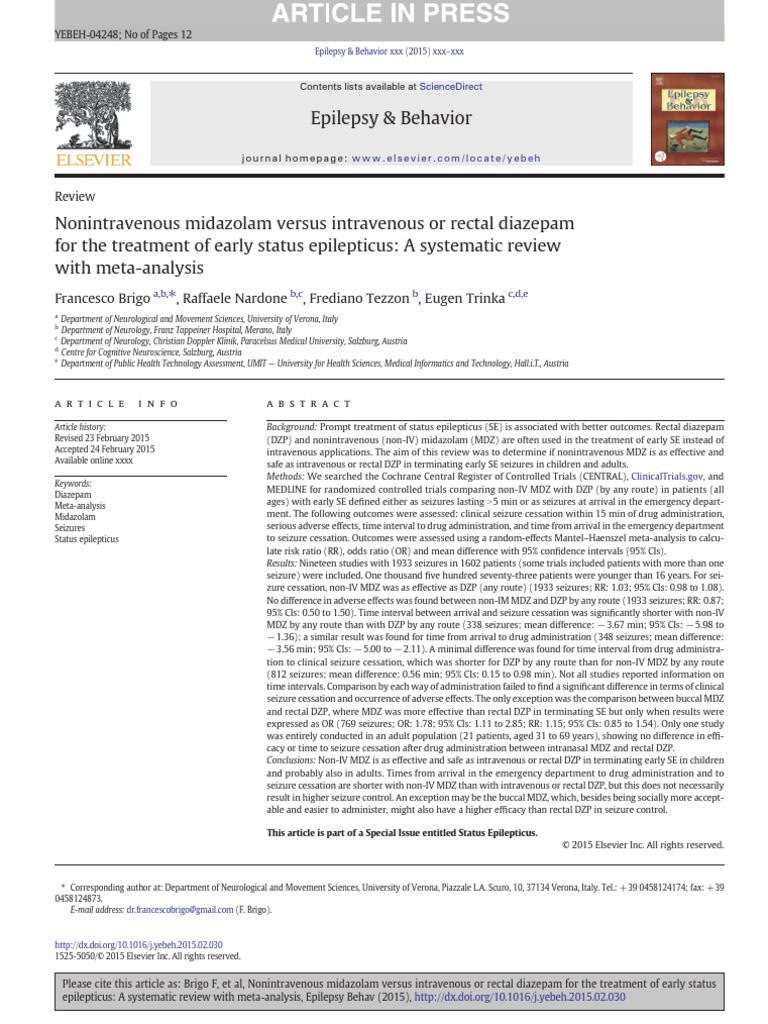 Epilepsy & Behavior: Francesco Brigo, Raffaele Nardone, Frediano Tezzon, Eugen Trinka | PDF ...