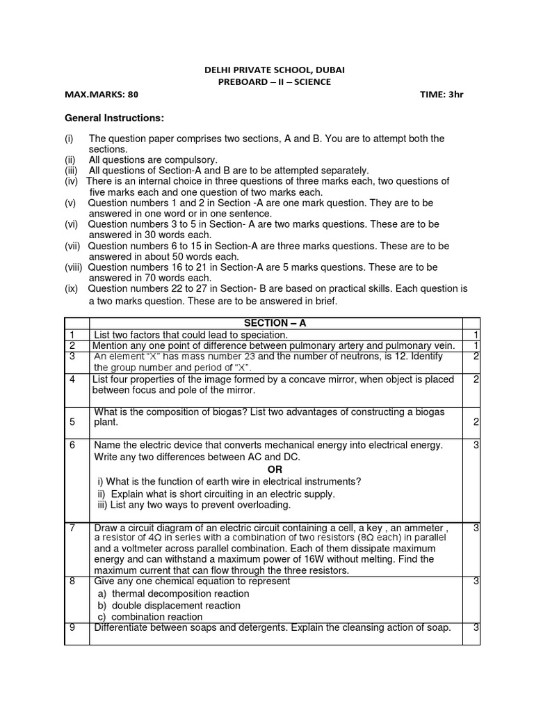 DPS Dubai Science Preboard Exam | PDF | Lens (Optics) | Chemical Substances