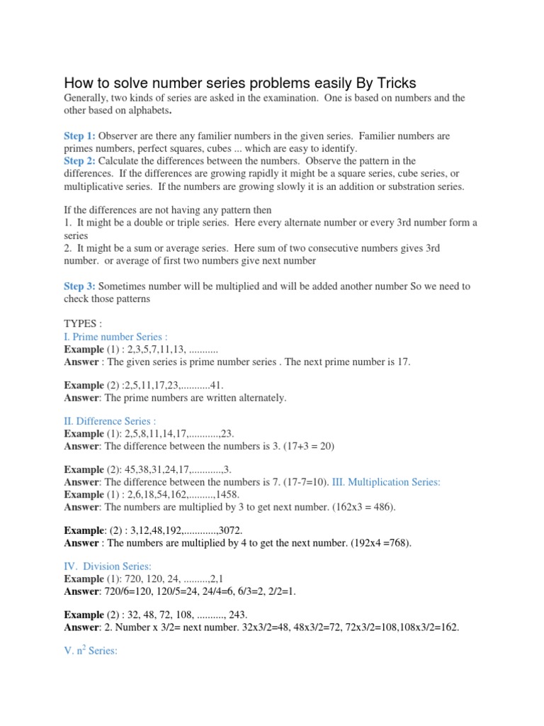 Number Series Solving Techniques | PDF | Multiplication | Prime Number